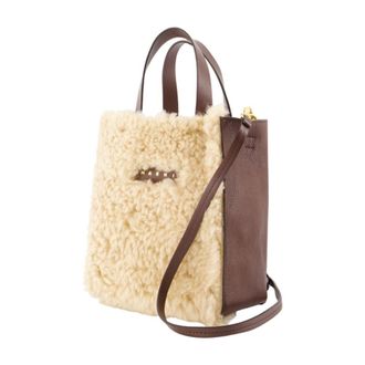 Marni Womens Museo Soft Mini Montone Shopper Bag - Marni Leather Beige Lambskin Totes-Shopping-Bags