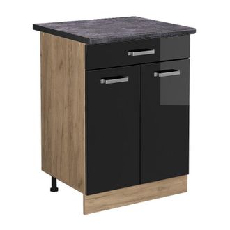 Vicco Meuble cuisine R-Line, Noir Haute brillance, 60 cm avec tiroir, pt Anthracite Vicco