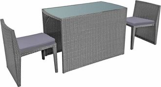 Happy Garden Einbau-Gartenmöbel santorin aus grauem geflochtenem Harz, 2 Sitzplätze - graue Kissen