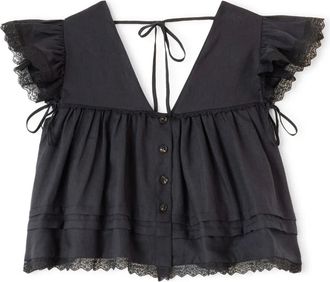 Ganni Femme, Blouses et Chemises, Noir, Taille: 40 FR Blouse en lin
