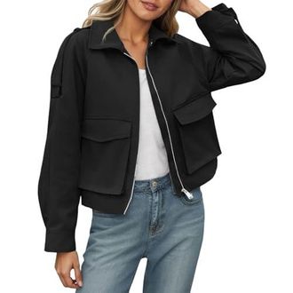 Generic Veste Femme Chic Et Elegant Manteau coupe-vent d&eacute;contract&eacute; pour femme l&eacute;ger et &eacute;l&eacute;gant veste courte polyvalente pour toutes (Black, M)