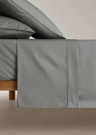 Mango Drap percale de coton 500 fils d&eacute;tail passepoil&eacute; arrondi lit 90 cm gris - Home - Lit 90 cm - MANGO HOME