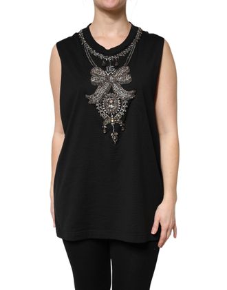 Dolce & Gabbana Womens Black Cotton Rhinestone Embellished Tank Top