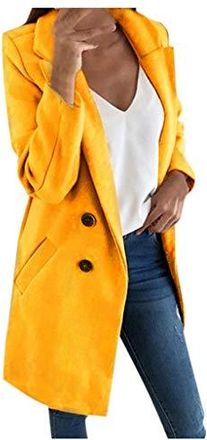 Generic 2026 Vestes pour femmes m&eacute;lange manteaux manteaux &eacute;l&eacute;gants en laine f&eacute;minine mince v&ecirc;tements dext&eacute;rieur veste longue femme, jaune, 3XL