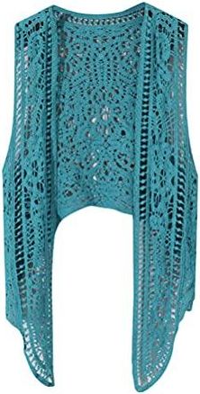 ORANDESIGNE Femmes Gilet Cardigan été Hippie Gilet Crochet Creux Dentelle Irrégulière Boho sans Manches Cardigan Court Gilet Irrégulier Ajouré Cardigan Beachwear 