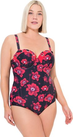 Ulla Popken Damen große Größen Übergrößen Plus Size Badeanzug Chloe, Lacing Detail