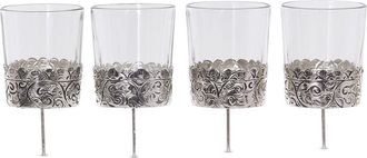Loberon Windlicht 4er Set Pinelle, Teelichthalter aus Glas, mit Ornamenten, Advent, Weihnachtsdekoration, Weihnachten, Glas, Messing, klar/Silber