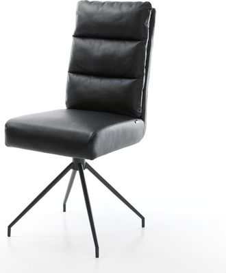 DELIFE Esszimmerstuhl Pela-Flex Echt-Leder Schwarz Kreuzgestell konisch Schwarz Taschenfederkern, Esszimmerstühle