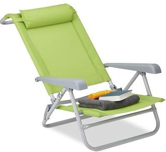 Relaxdays Liegestuhl klappbar, Nackenkissen, Flaschen&ouml;ffner, 8-stufig verstellbar, bis 120 kg, Kunststoff, Stahl, gr&uuml;n, 76, 50 x 58, 00 x 80, 00cm