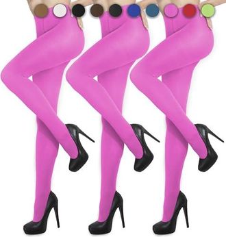 Sesto Senso Paquet de 3 Collants Femme Rose Opaque Lisse Microfibre 50 Den XL Rose Néon