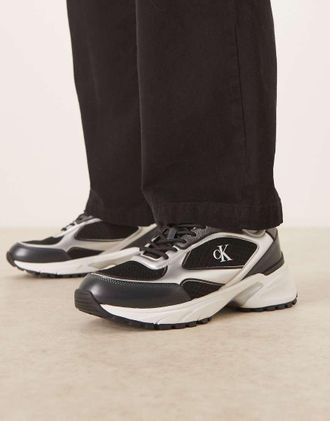 Calvin Klein Jeans Baskets à lacets pour course et randonnée en maille avec détail argenté - Noir