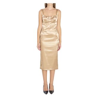 Dolce & Gabbana Femme, Robes, Brun, Taille: 38 FR Stretch Satin Midi Dress