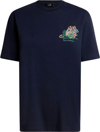 Etro Homme, Tops, Bleu, Taille: L Logo-Embroidered T-shirt