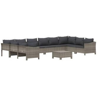 vidaXL Vidaxl - Salon de jardin 11 pcs avec coussins Gris R&eacute;sine tress&eacute;e