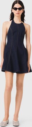 Maje Robe Courte En Denim Avec Broche - Bleu Marine - Maje