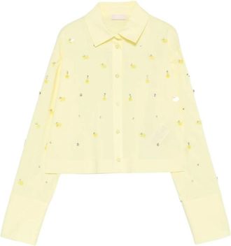 Liu Jo Femme, Blouses et Chemises, Vert, Taille: 36 FR Chemise Boxy avec Ornements Bijoux