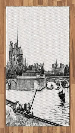 Abakuhaus Notre Dame Teppich, Antike Paris Skizze-Kunst, Deko-Teppich Digitaldruck, F&auml;rben mit langfristigen Halt, 80 x 150 cm, Schwarz und wei&szlig;