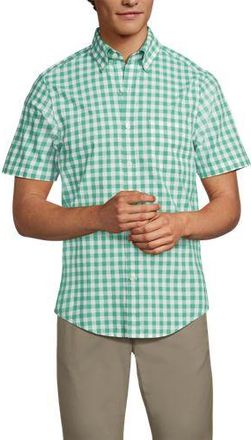 Lands End Gemustertes Popelin-Kurzarmhemd, Classic Fit, Herren, Größe:52-54 regular, Grün, Baumwolle, by Lands End