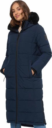 Navahoo Damen Wintermantel (XS-XXL) - Kapuze & Fell abnehmbar, Teddyfell innen, Lange Winterjacke, Warme Jacke Frauen B990 (XL, Navy)