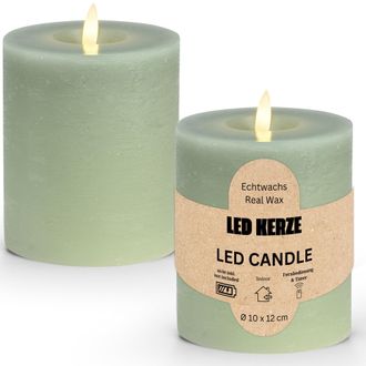 Matches 21 LED Stumpenkerzen 2er Set aus Echtwachs mit Timerfunktion inkl. Fernbedienung - Kerzen realistisch flackernde Flamme warmweiß Ø 10 x 12 cm - Elektrisc