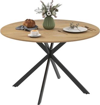 HOMCOM Homcom - Table de salle &agrave; manger ronde 120 cm - 4 places - Plateau bois naturel - Pieds crois&eacute;s acier noir - Surface r&eacute;sistante aux rayures