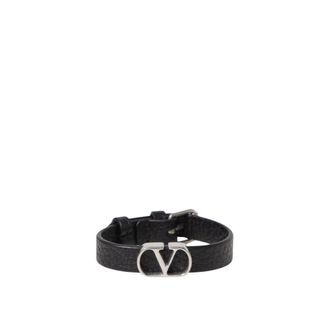 Valentino Garavani Homme, Accessoires, Noir, Taille: ONE Size Bracelet en cuir textur&eacute; avec boucle en m&eacute;tal