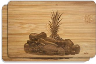 Wallario 2er Set Frühstücksbrettchen aus Holz, Holzunterlage, Holzbrettchen Gemischtes Obst aus Aller Welt - Exotische Obstsammlung, Größe 22 x 14 cm