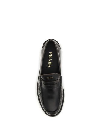 Prada Womens Leather Loafers Black-Tan Calf Black/tan