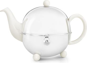 Bredemeijer Schöne weiße Teekanne Cosy 0,9 Ltr. mit isolierendem Edelstahlmantel poliert von Bredemeijer inkl. Teefilter (für losen Tee) 1301W (Z161)