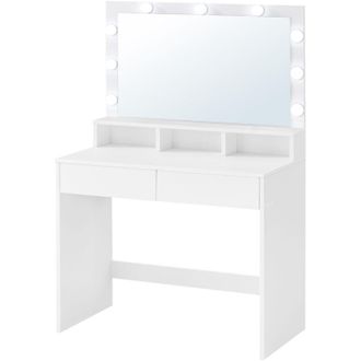Vasagle Coiffeuse, avec Miroir LED, avec Rangement, 2 Tiroirs et 3 Compartiments, Blanc