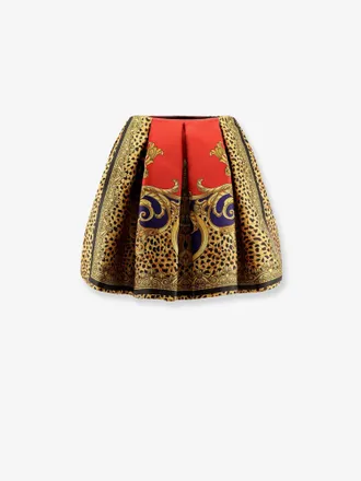 Versace Womens Skirt Cheetah Barocco Silk Duchesse Yellow Polyester