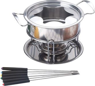 Yarnow Fondue-Set Schokoladenfondue Set Mit Schmelzofen Und Edelstahl-gabeln Für Käsefondue Inklusive Gelbrenner Und Deckel Für Gleichmäßiges Erhitzen Und Wä