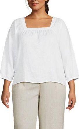 Lands End Leinen-Bauernbluse mit 3/4-Ärmeln, Damen, Größe:48-50 plus, Weiß, Leinen, by Lands End