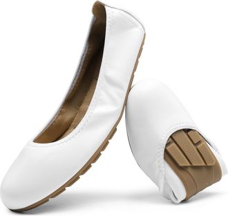 Dream Pairs Damen Ballerinas Faltbar Runde Zehen Elegante Bequeme Slipper Schuhe für Partys Büro den Alltag,Size 40.5,Weiss,DWUMFA2501