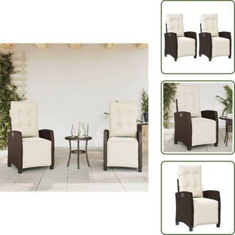 vidaXL Gartensessel mit Fu&szlig;teil 2 Stk. Verstellbar Braun Poly Rattan - Gartenstuhl - Gartenm&ouml;bel - Rattan M&ouml;bel - Ausziehbarer Gartenstuhl