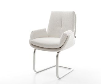 DELIFE Freischwinger Clea-Flex Boucl&eacute; Creme-Wei&szlig; Freischwinger flach Edelstahl, Esszimmerst&uuml;hle