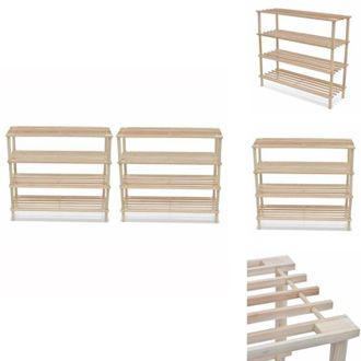 vidaXL Vidaxl - Schuhregale mit 4 B&ouml;den 2 Stk. Massivholz Tanne - Holz Schuhregal - Schuhschrank - Tannenschuhregal - Garderobe - Einbauschrank