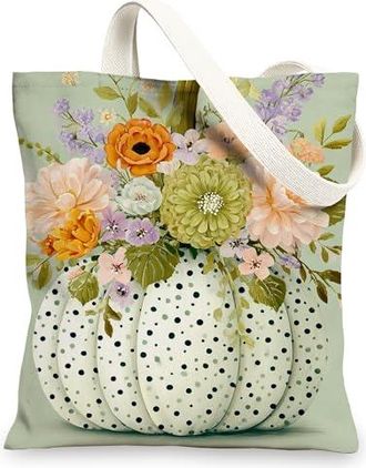 Generic Sacs en toile à motif de citrouille, réutilisables, vintage, légers, lavables, vert, 13x15 Inch