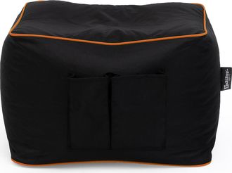 BuBiBag Sitzsack Hocker Rechteckig gef&uuml;llt 35x50x40 cm - Gaming Sitzw&uuml;rfel mit Seitentaschen - Robuster Fu&szlig;hocker Indoor & Outdoor - Schwarz mit farbigem Rand