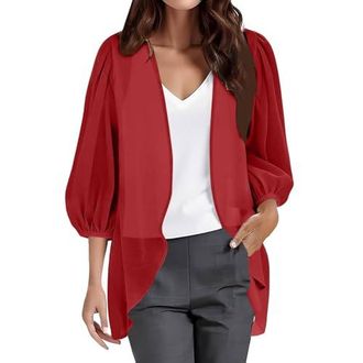 Generic Bol&eacute;ro pour femme - Coupe d&eacute;contract&eacute;e - Chemisier d&eacute;t&eacute; d&eacute;contract&eacute; - V&ecirc;tement dext&eacute;rieur basique polyvalent &agrave; manches 3/4 en mousseline de soie - Car