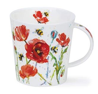 Dunoon Tasse en porcelaine fine fabriquée en Angleterre en forme de cairngorm Motif abeilles occupées 480 ml Passe au lave-vaisselle (coquelicot)