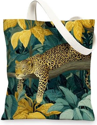 Generic Sacs fourre-tout en toile motif léopard, sacs dépicerie réutilisables, style tropical, légers et lavables, sacs en toile pour lextérieur, les voyages,