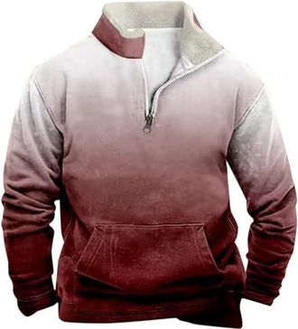 Generic Sweats pour hommes - Sweat-shirt à manches longues et col montant - Fermeture éclair - Pull décontracté - Patchwork - Sweat-shirt pour homme - Dégradé