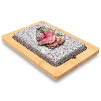 Nutrichef NutriChef Gril en Pierre Chaude Sizzle avec Plateau en Bambou - Gril de Table en Granite avec Poign&eacute;es Antid&eacute;rapantes, Contr&ocirc;le de Temp&eacute;rature R&eacute;glabl