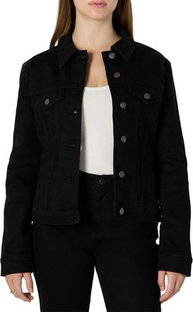 Amazon Essentials Damen Regular-Fit Trucker-Jacke Denim Mit Geringem Stretchanteil Knopfleiste Vorderseite, Schwarz, XXL