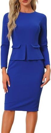 Allegra K Robe Crayon Moulante pour Femme col Rond Manches 3/4 Peplum Porter au Travail Robe Fourreau de Bureau Costume dhalloween Bleu Royal M