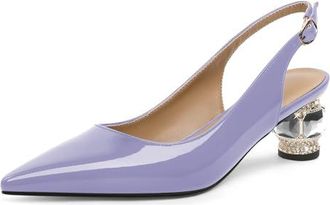 EDEFS Escarpins Slingback Femme Prêts pour Le Tapis Rouge Talon Bas Bloc 5 cm Cuir Verni Bout Pointu avec Strass Cristal pour Mariages Gala & Vie Quotidienn