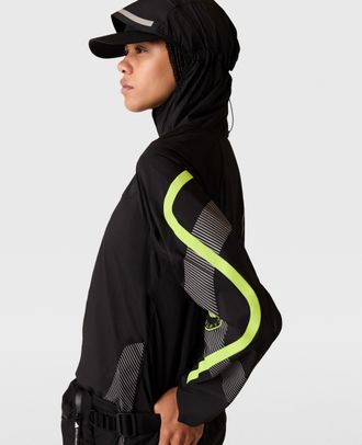 Stella McCartney TruePace Hooded Running Jacket, Woman, Black/Semi-Solar Slime, Size: XL