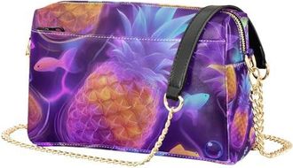 Mnsruu Sacs à bandoulière pour femme, sac à main en cuir avec motif ananas et poisson