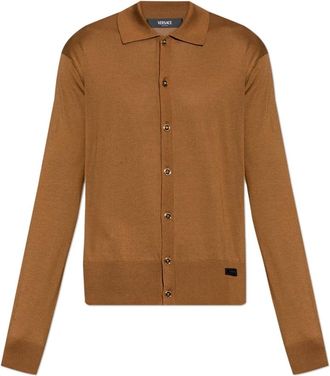 Versace Homme, Pulls, Brun, Taille: S Cardigan Polo en Tricot M&eacute;lange de Soie